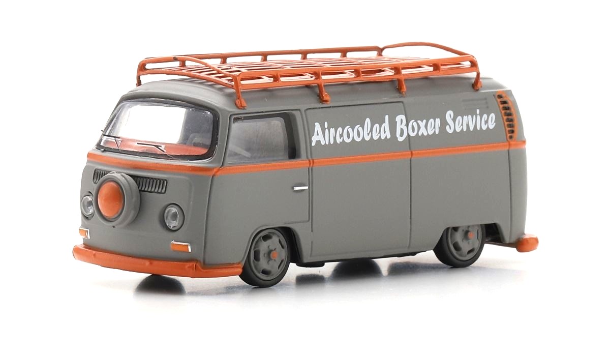 Volkswagen T2 Lowrider *Aircooled Boxer Service* grey/orange 1:64 Schu